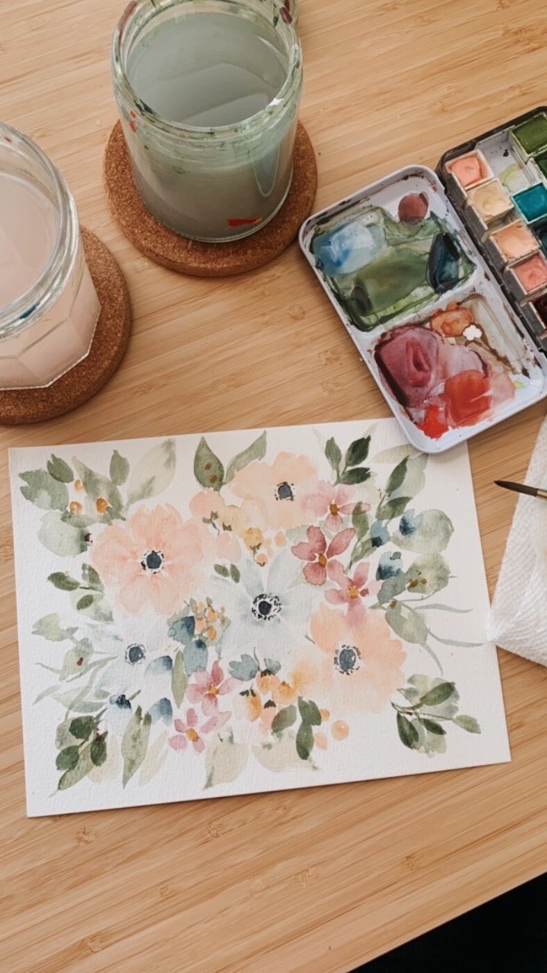 Pink and Purple Watercolor Floral Wall Art Watercolor Floral Original ...