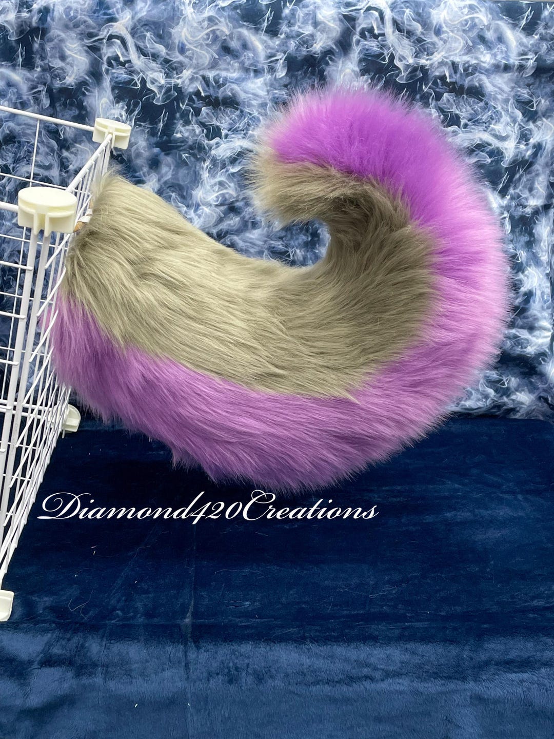Husky Perky Faux Fur Fursuit Tail Small Oyster Gray and Violet Purple ...