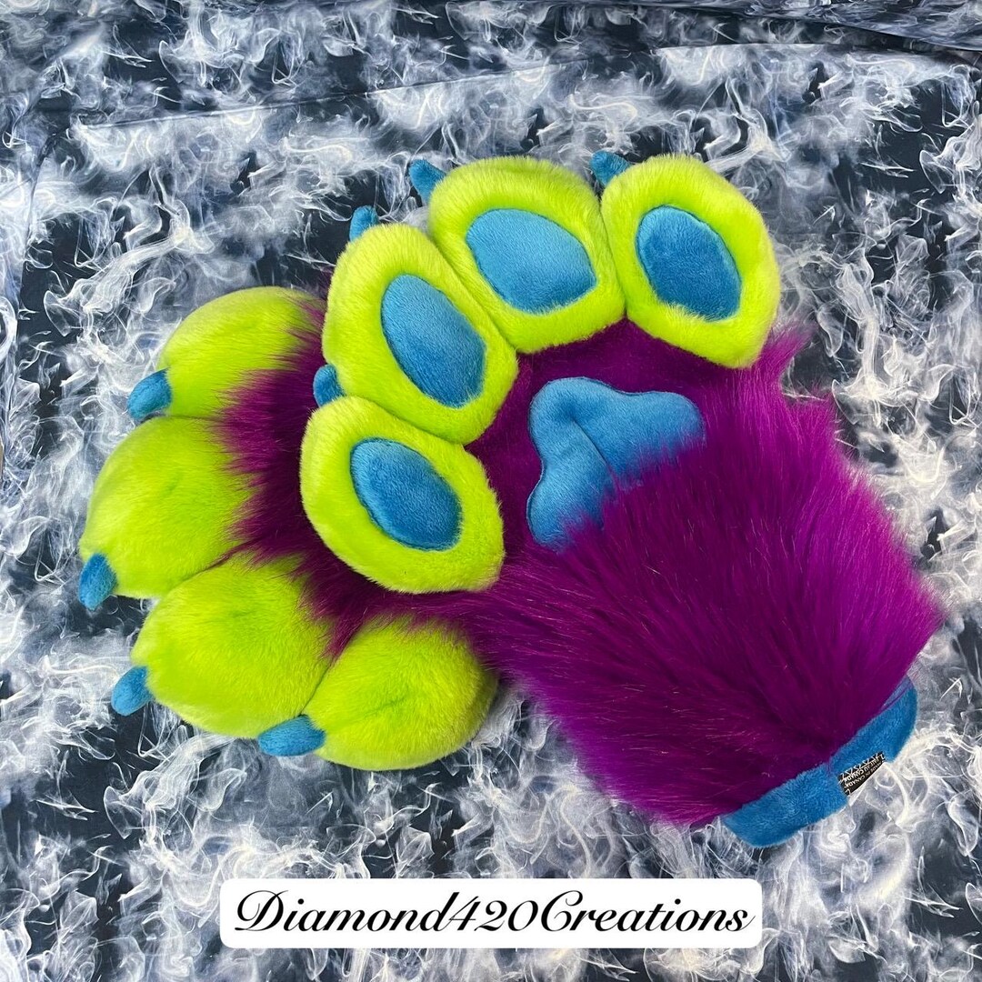 Pre Made Fursuit Puffy Hand Paws Colours Grape Lime Green Peacock Blue ...