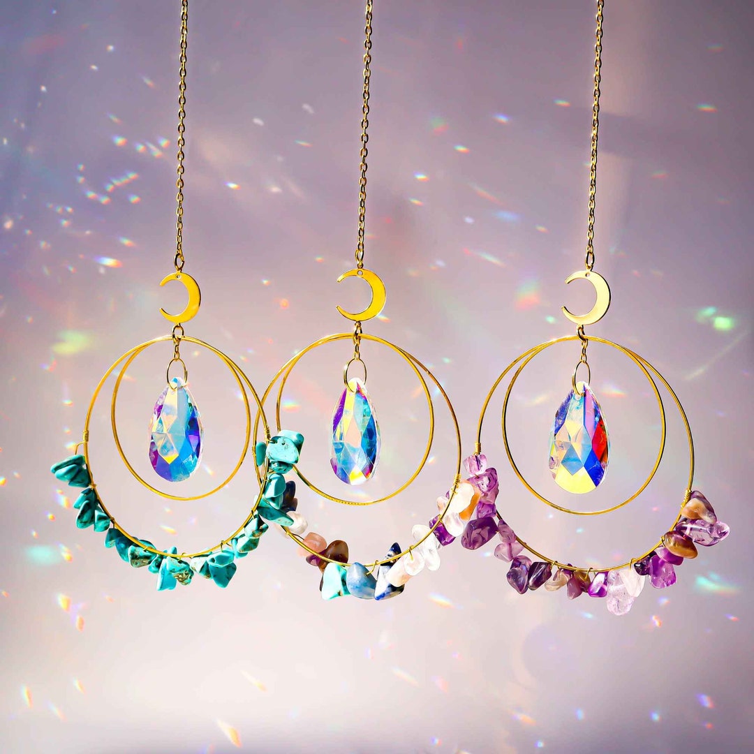 Natural Gemstones Crystal Suncatcher, Charming Handmade Decor ...