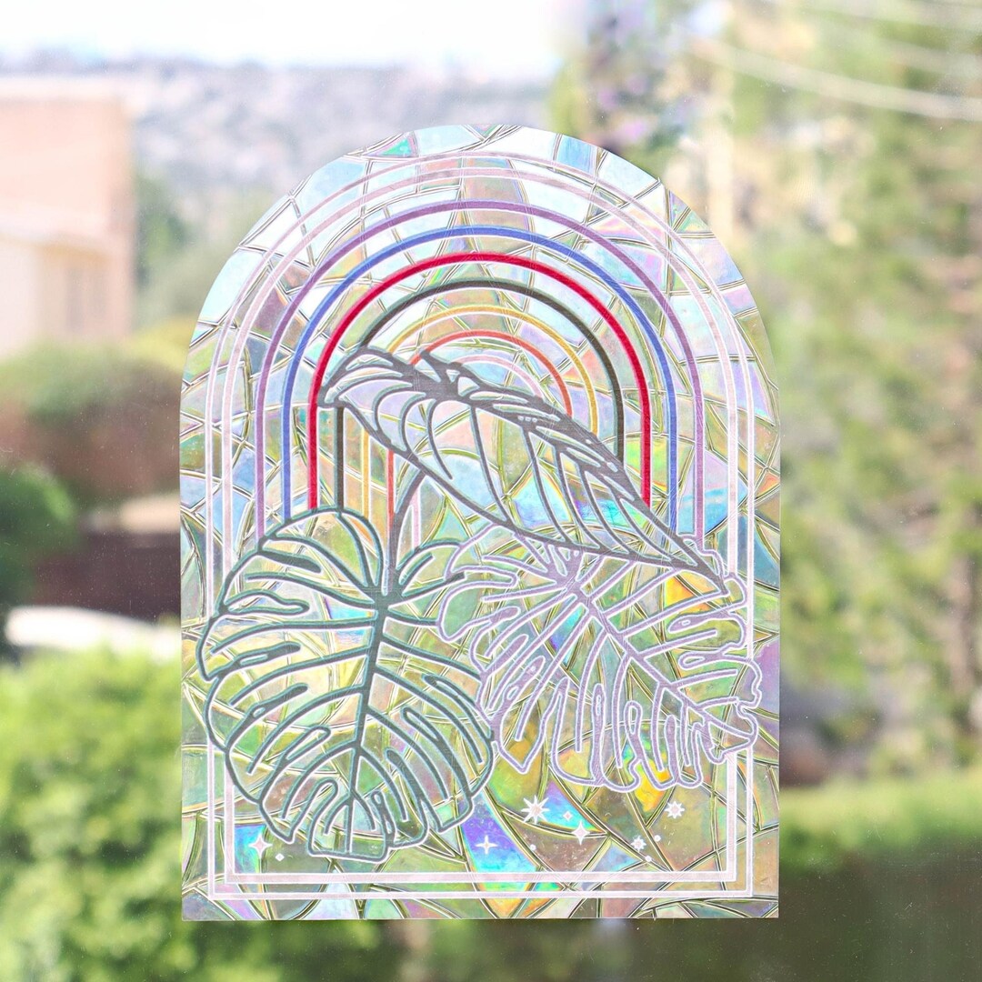 Plant Leaves Suncatcher Sticker, Light Catcher Window Cling, Rainbow ...