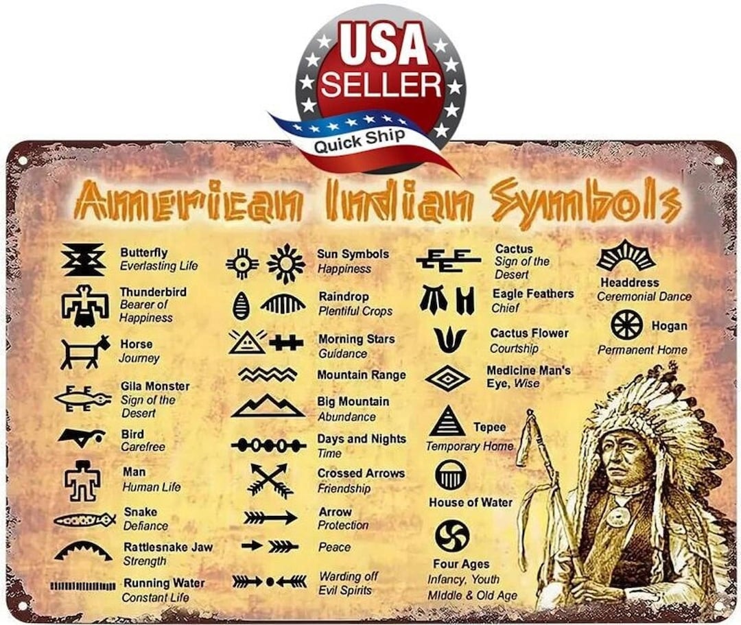 Metal Tin Sign Native 28 American Symbols sun Thunderbird Man Snake ...