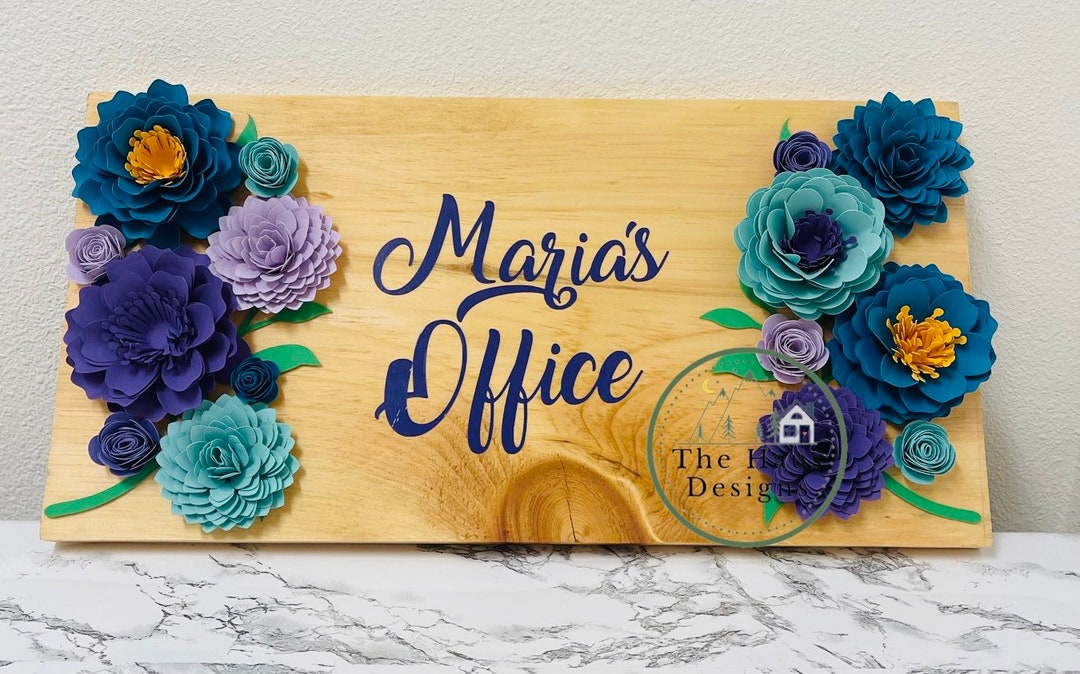 Personalized Wooden Sign With Flowers • Office Decor • Desk Style - Etsy