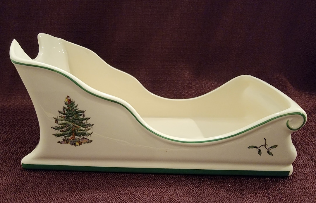 Spode Christmas Tree Green Rimmed Sleigh Wine Caddy England - Etsy