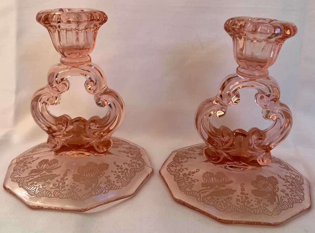 Gloria Pink by Cambridge Keyhole Candlesticks - Etsy