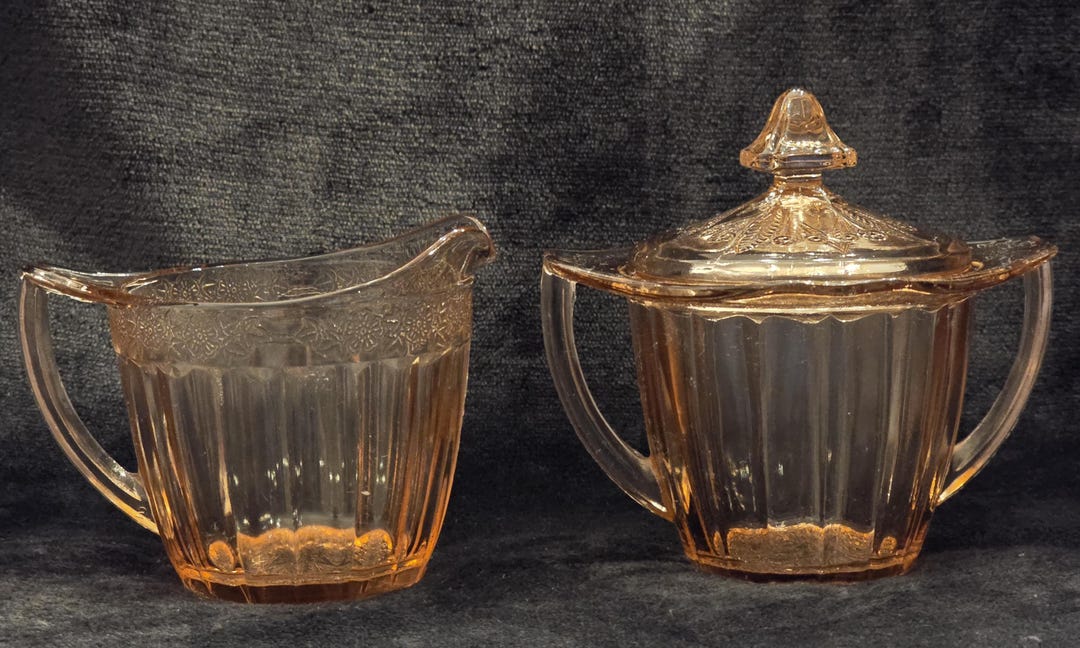 Adam Pink Depression Glass Cream and Covered Sugar - Etsy