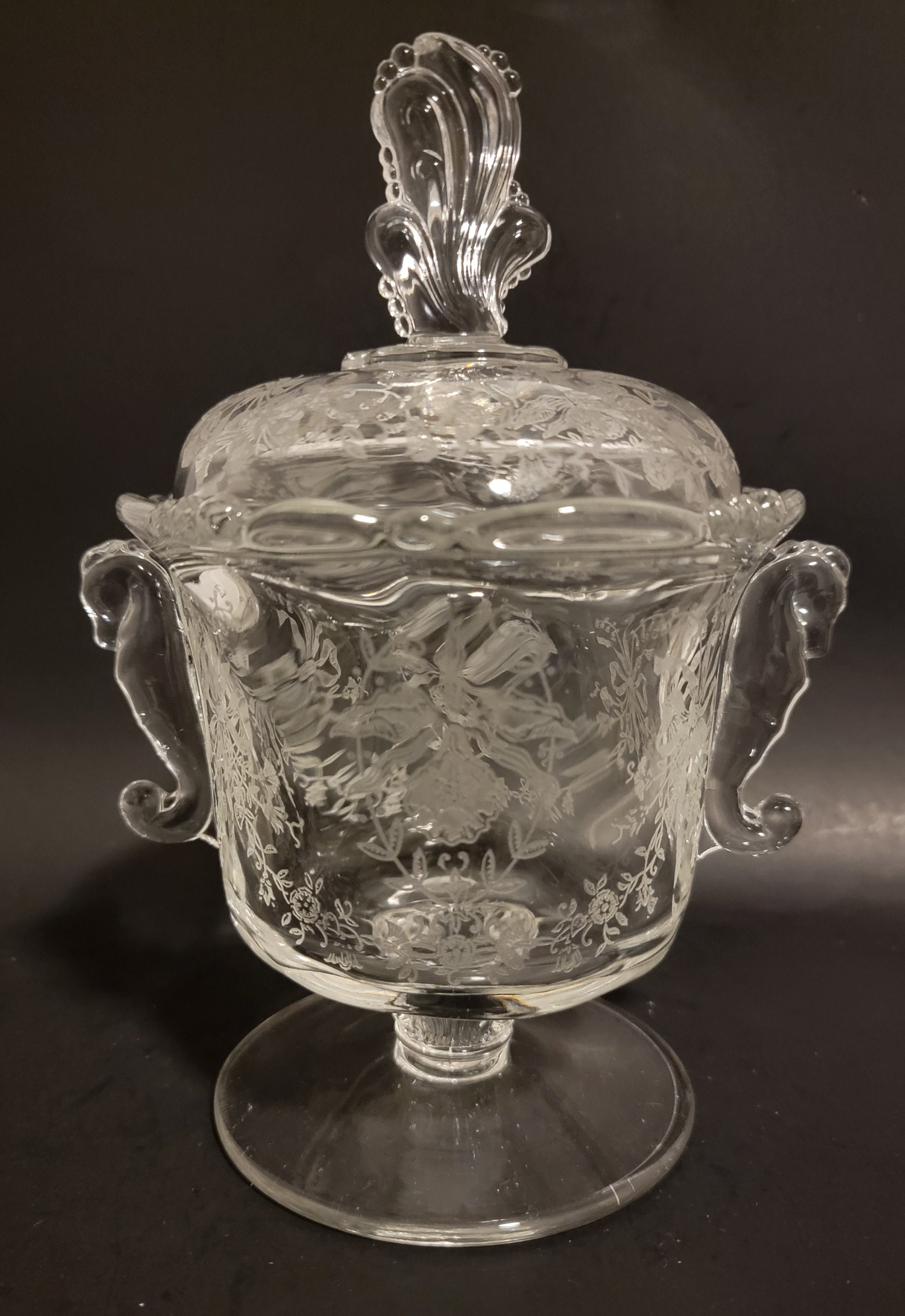 Heisey Orchid Footed Candy Dish With Lid and Glass Seahorse Handles - Etsy