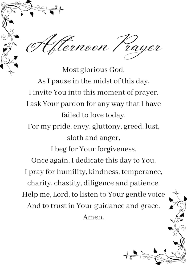 Afternoon Prayer - Printable Wall Art, Catholic Prayer, Digital ...