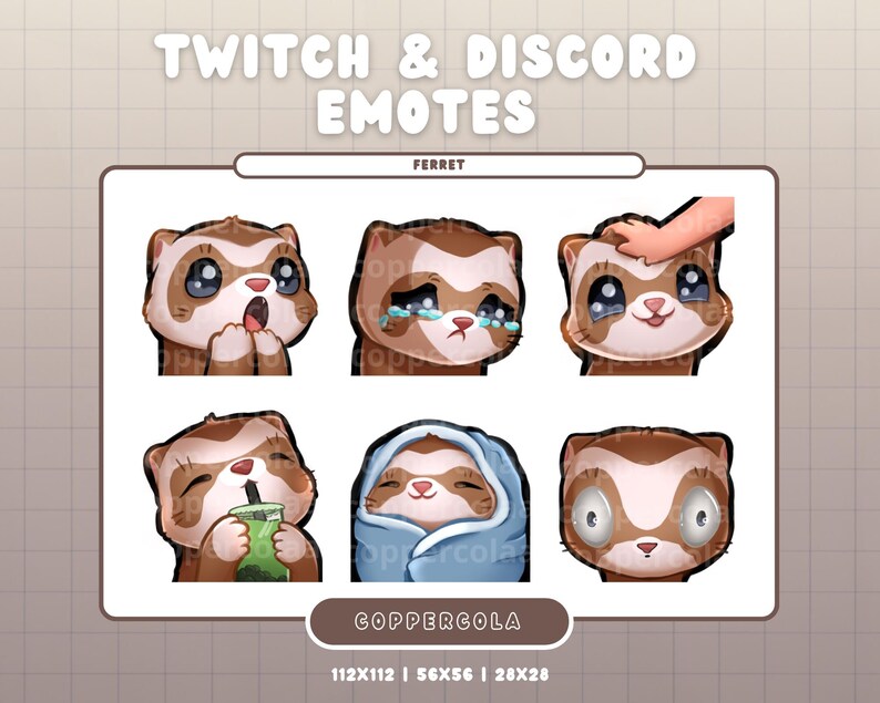 CUTE FERRET EMOTES | Twitch & Discord | Cute, Kawaii, Chibi | 6 Emote ...