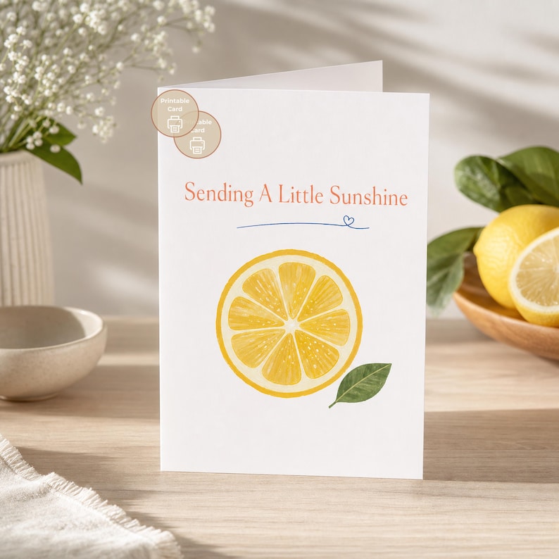 Sunshine Greeting Card, Lemon Printable Card, Encouragement Card ...