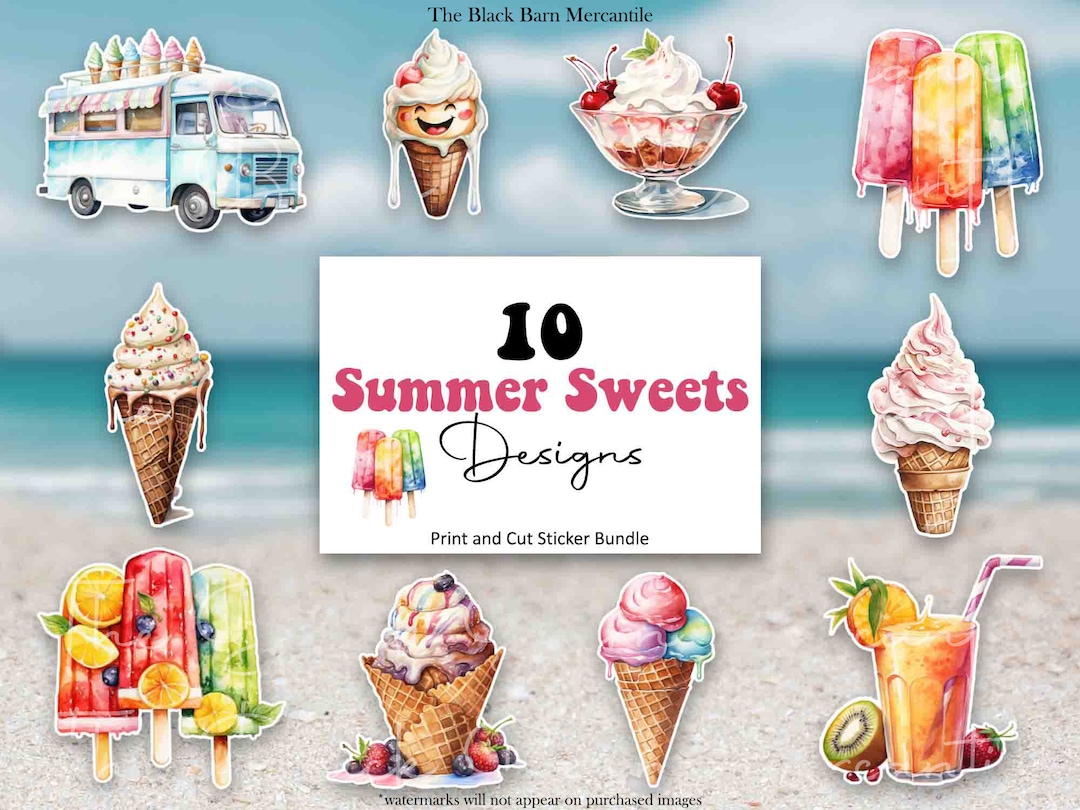 Summer Sweets Sticker Bundle: Retro Beach Clipart (PNG) - Etsy