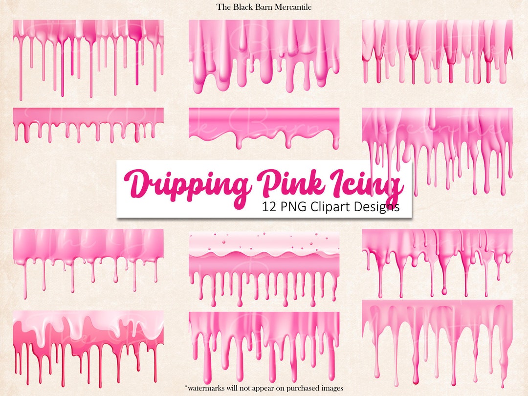 Dripping Pink Icing Clipart Bundle, Icing Clipart, Seamless, Print and ...