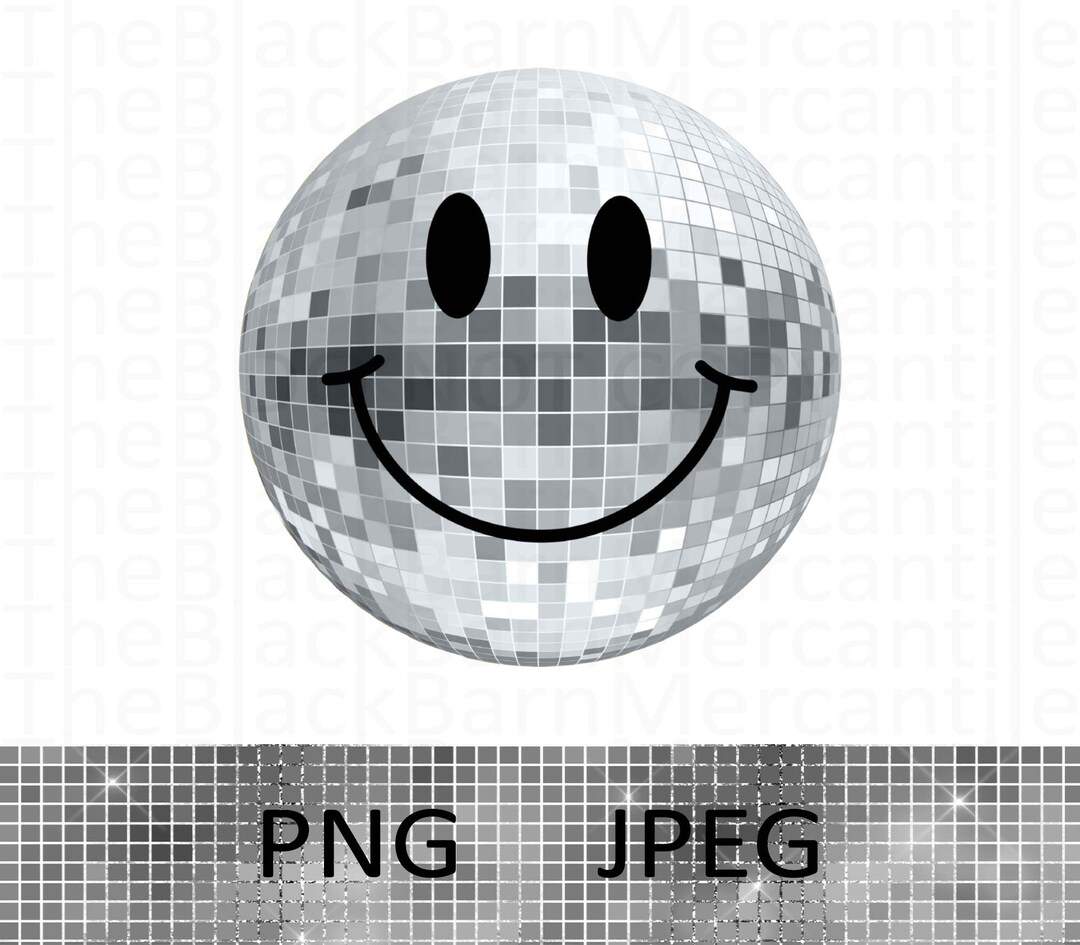 Retro Smiley Face Disco Ball, Sublimation Design, Silver, Printable ...