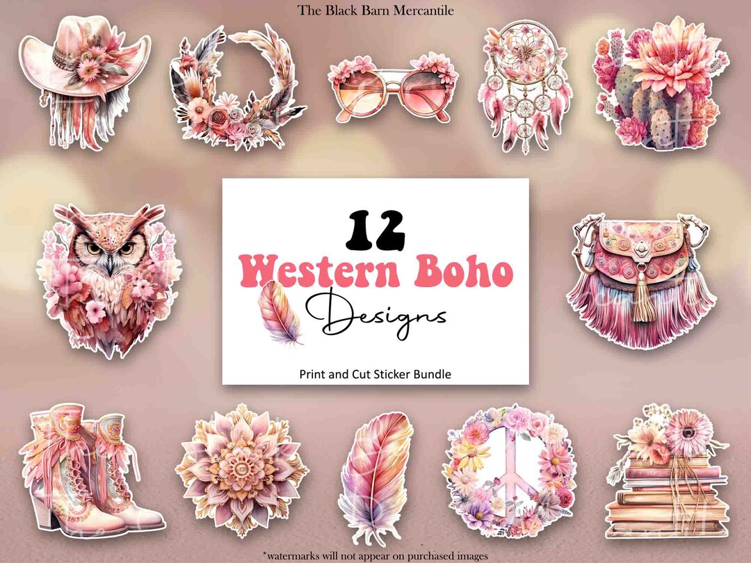 Western Boho Printable Sticker Bundle, Boho Stickers, Sticker Bundle ...