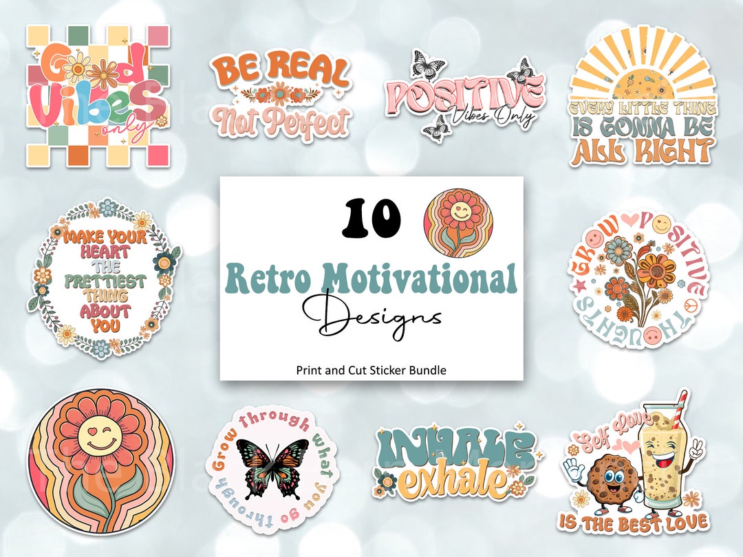 Retro Motivational Printable Sticker Bundle, Positive Affirmation
