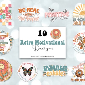 Retro Motivational Printable Sticker Bundle, Positive Affirmation ...