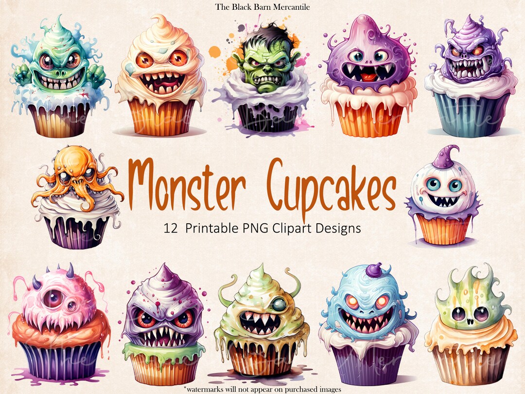 12 Halloween Monster Cupcake Clipart Bundle, Halloween Clipart, Monster ...