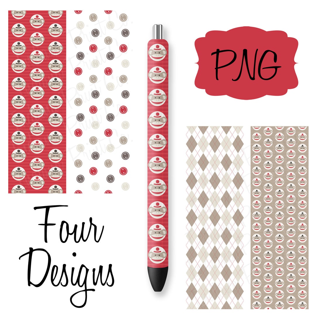 Sock Monkey Pen Wraps, Four Designs, Inkjoy Epoxy Pen Wraps, Pen Skins ...