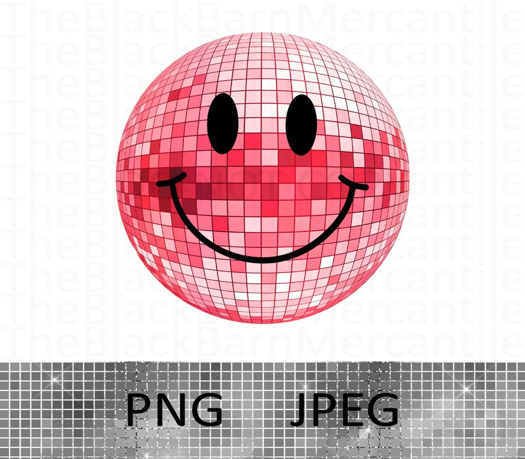 Retro Smiley Face Disco Ball, Sublimation Design, Red, Printable ...
