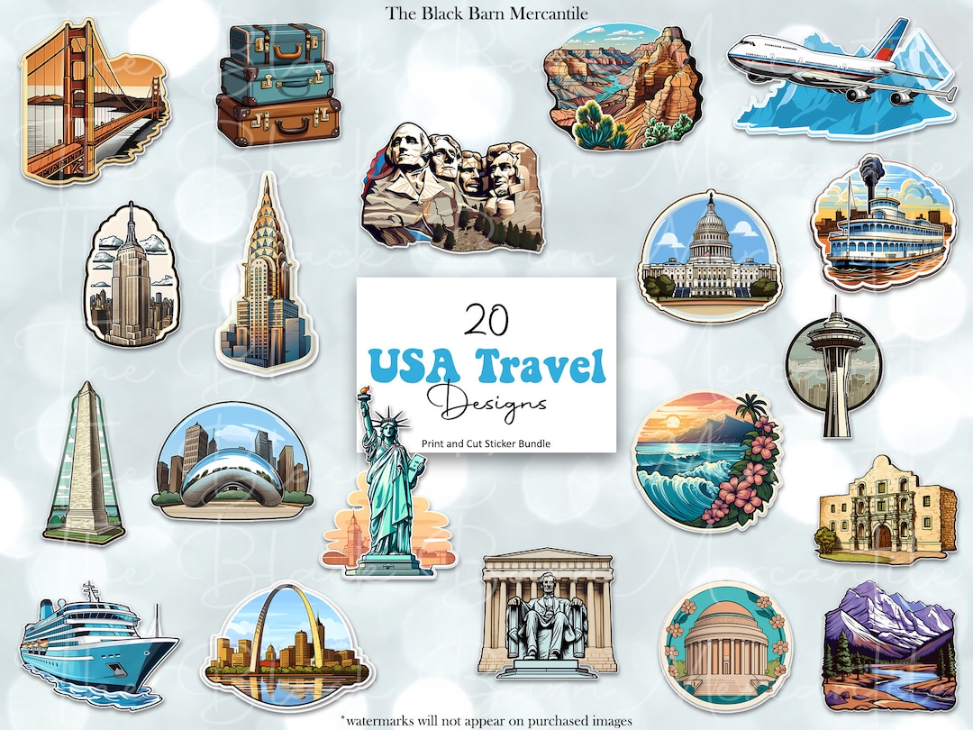 US Travel Printable Sticker Bundle, Scrapbooking Stickers, Sticker ...