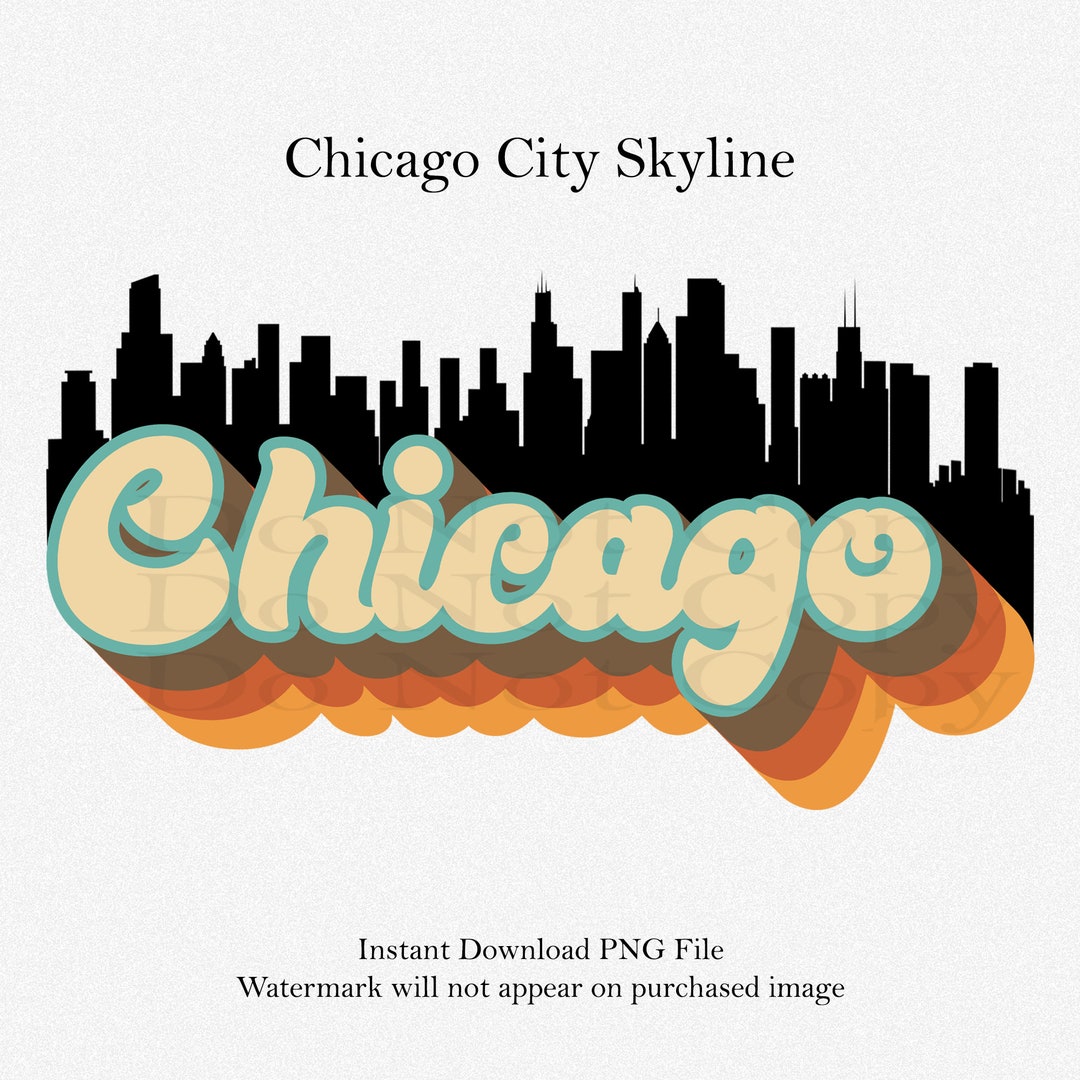 Retro Chicago City Skyline, Sublimation Design, Illinois Clipart, Print ...