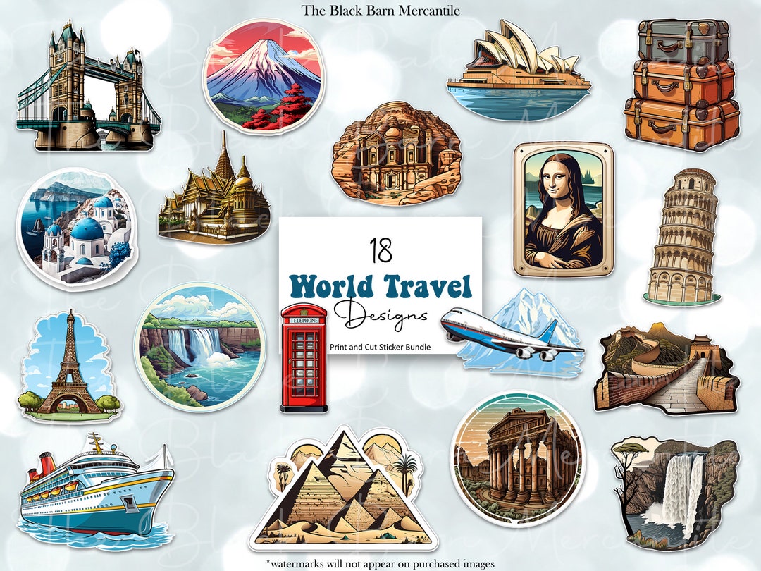 Around the World Travel Printable Sticker Bundle, Scrapbook Stickers ...