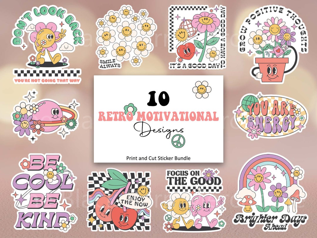 Retro Smiley Face Sticker Bundle: Positive Affirmations (print & Cut ...