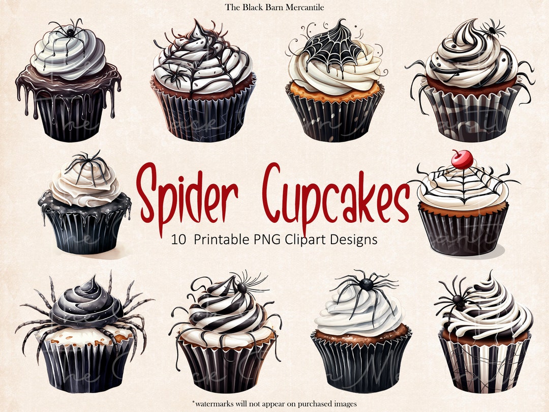 Halloween Spider Cupcake Clipart Bundle: Print & Cut Designs (digital ...