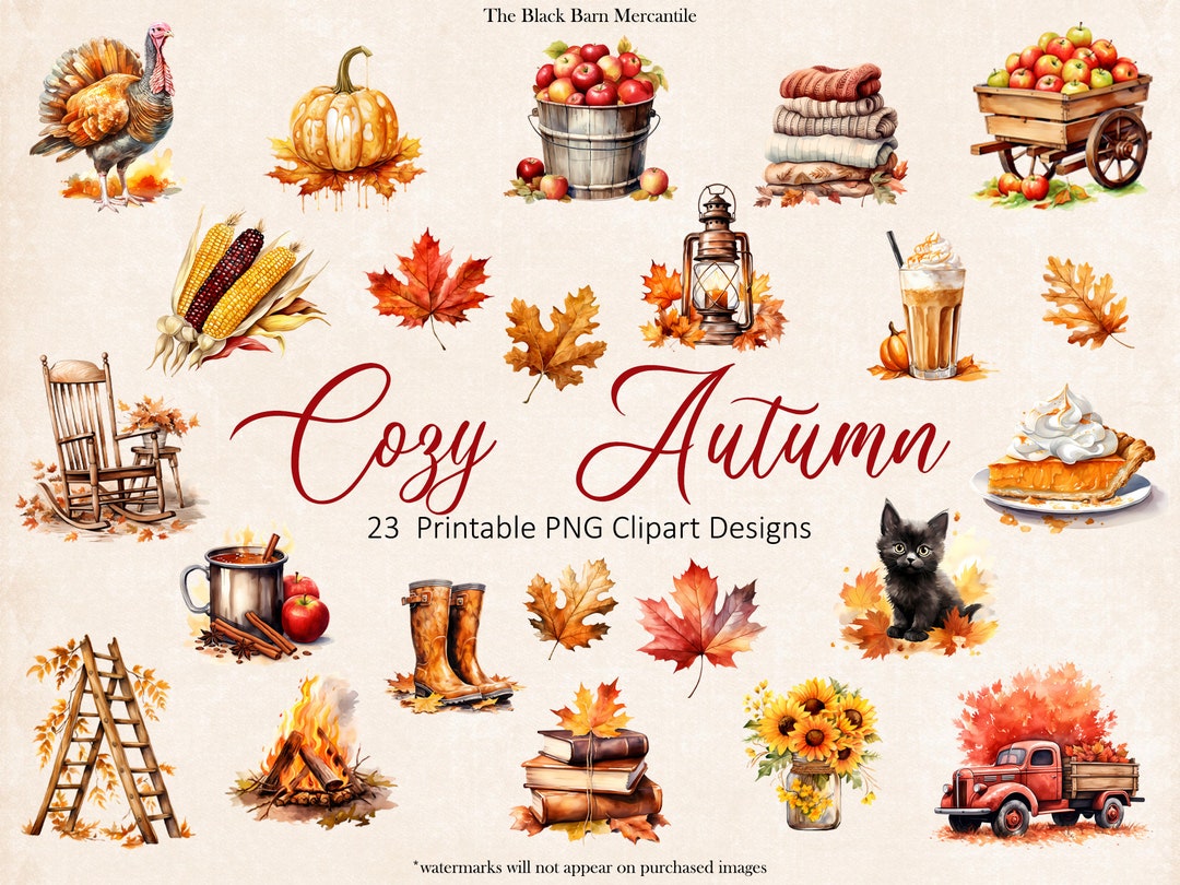 Watercolor Autumn Clipart Bundle: Thanksgiving PNG (digital Download ...