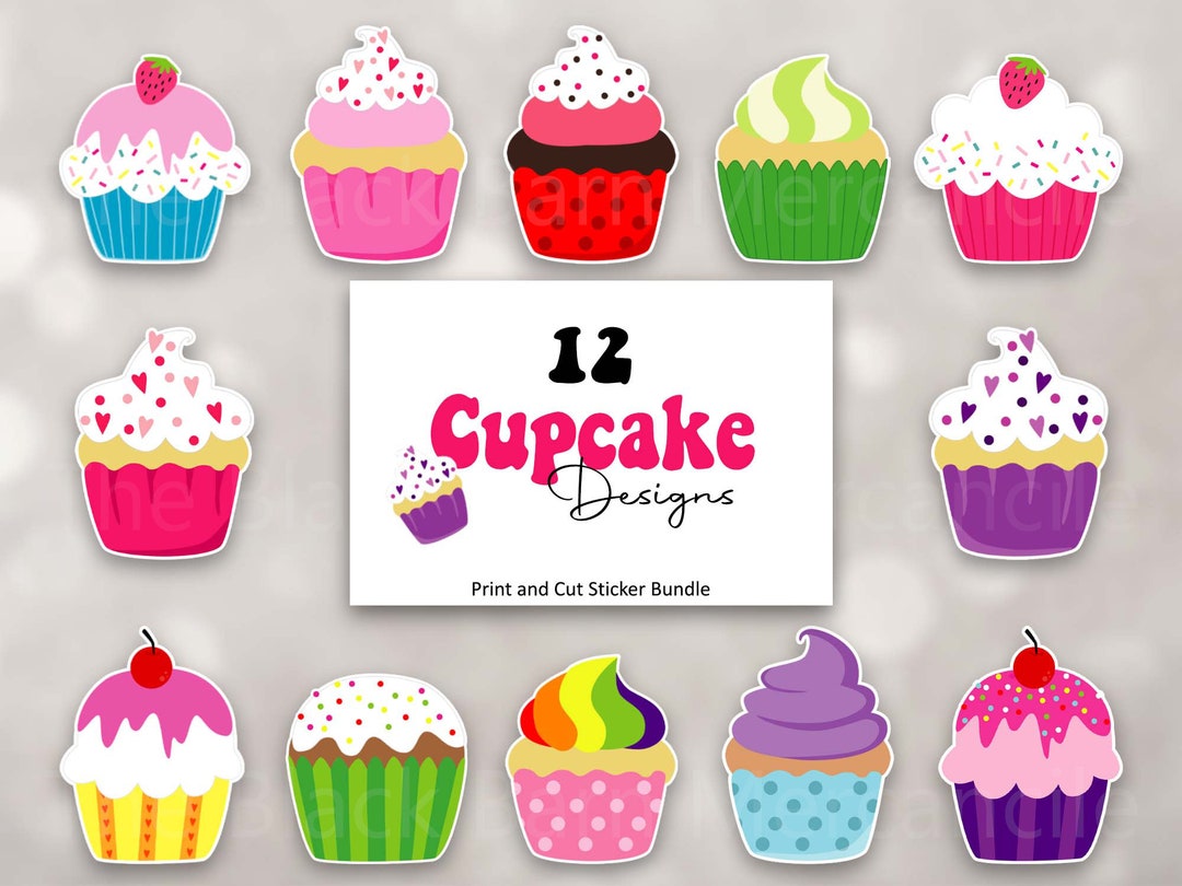 12 Cupcake Printable Sticker Bundle, Birthday Cupcake Clipart, Party ...