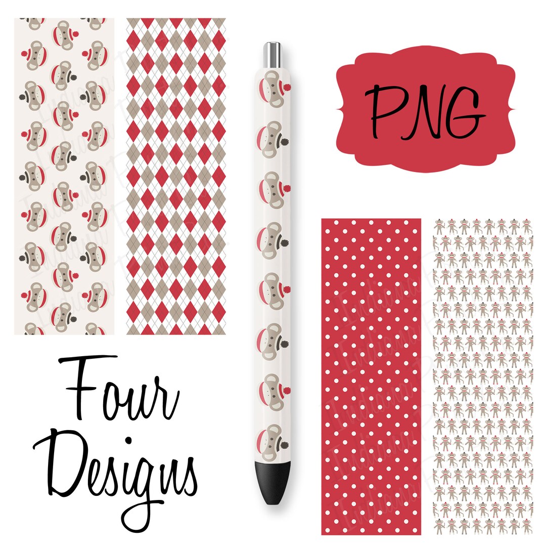 Sock Monkey Pen Wraps, Four Designs, Inkjoy Epoxy Pen Wraps, Pen Skins ...