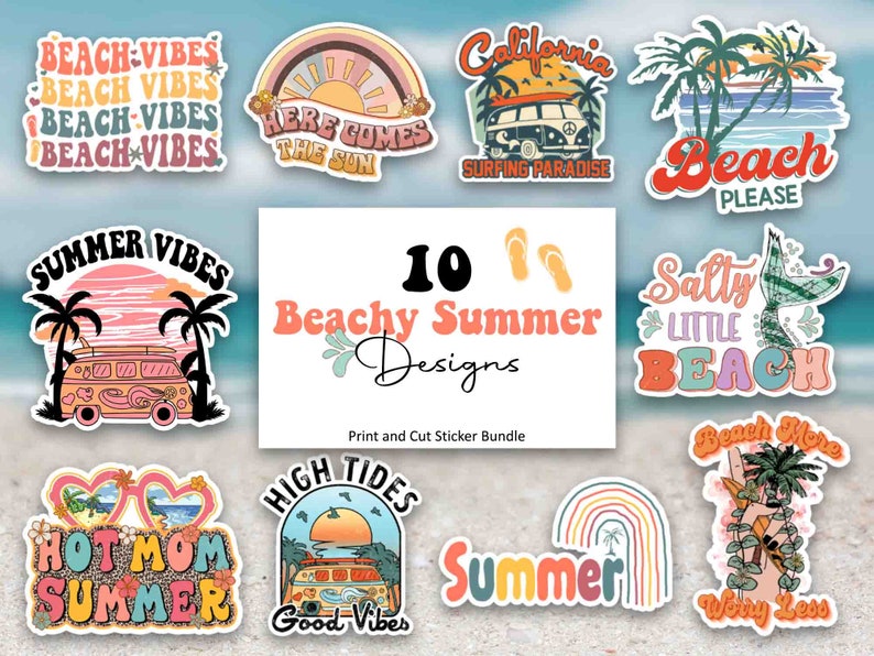 Summer Printable Sticker Bundle Beach Stickers Retro Sticker - Etsy