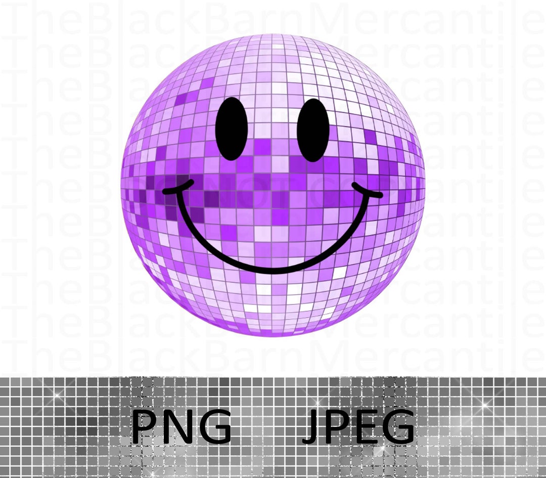 Retro Smiley Face Disco Ball, Sublimation Design, Purple, Printable ...