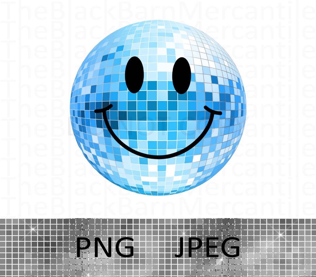 Blue Smiley Face Disco Ball Clipart: 70s Sublimation Design (digital ...