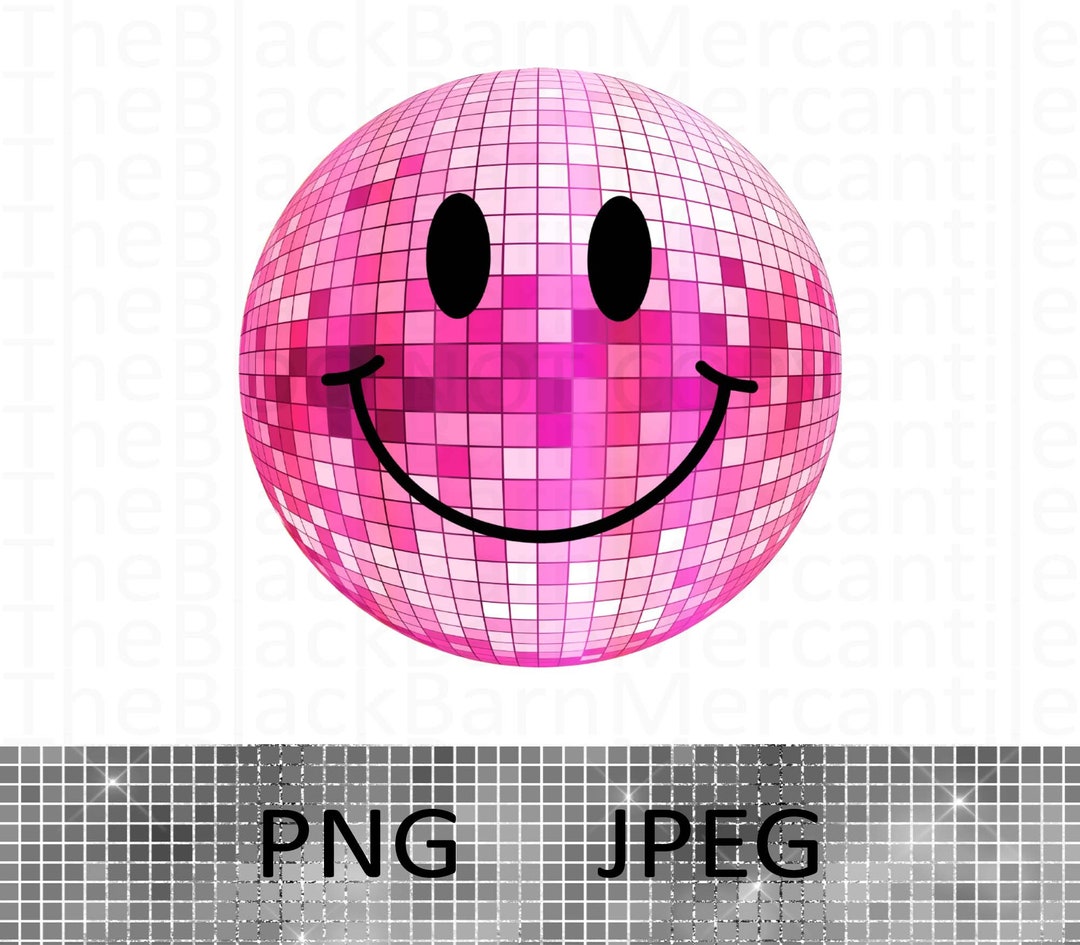 Retro Smiley Face Disco Ball, Sublimation Design, Pink, Printable ...