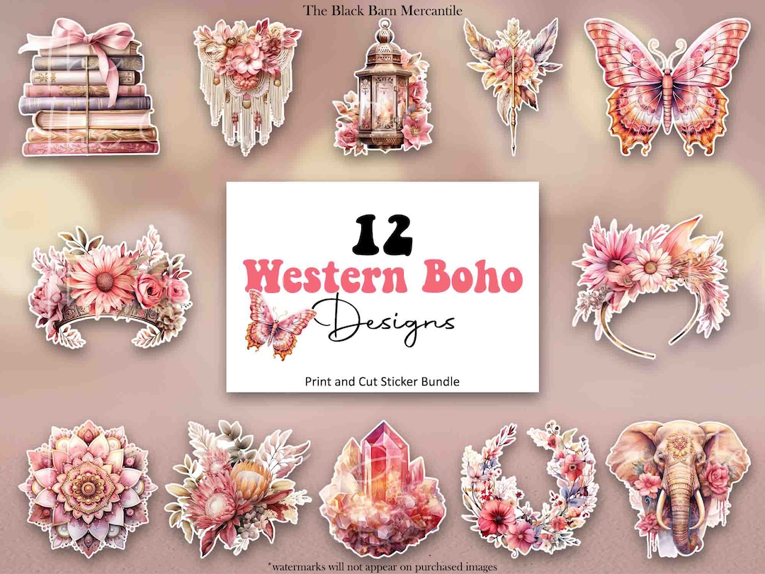 Western Boho Printable Sticker Bundle, Boho Stickers, Sticker Bundle ...