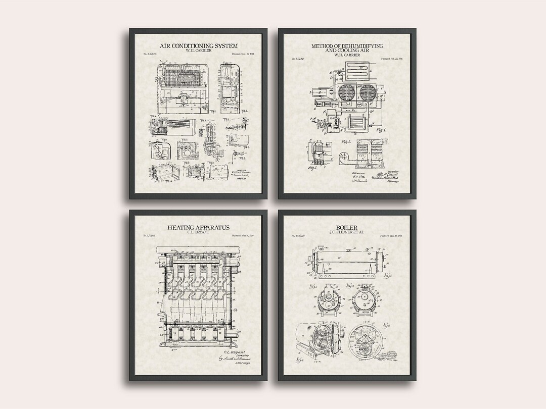 HVAC Set of 4 Patent Print | Vintage HVAC Wall Art | Air Conditioner ...