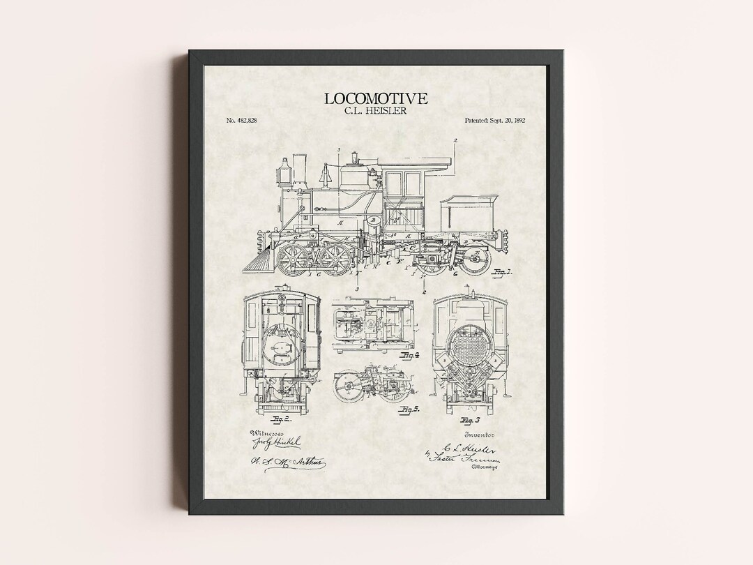 Locomotive Engine Train 1892 Patent Print | Vintage Train Art Print ...
