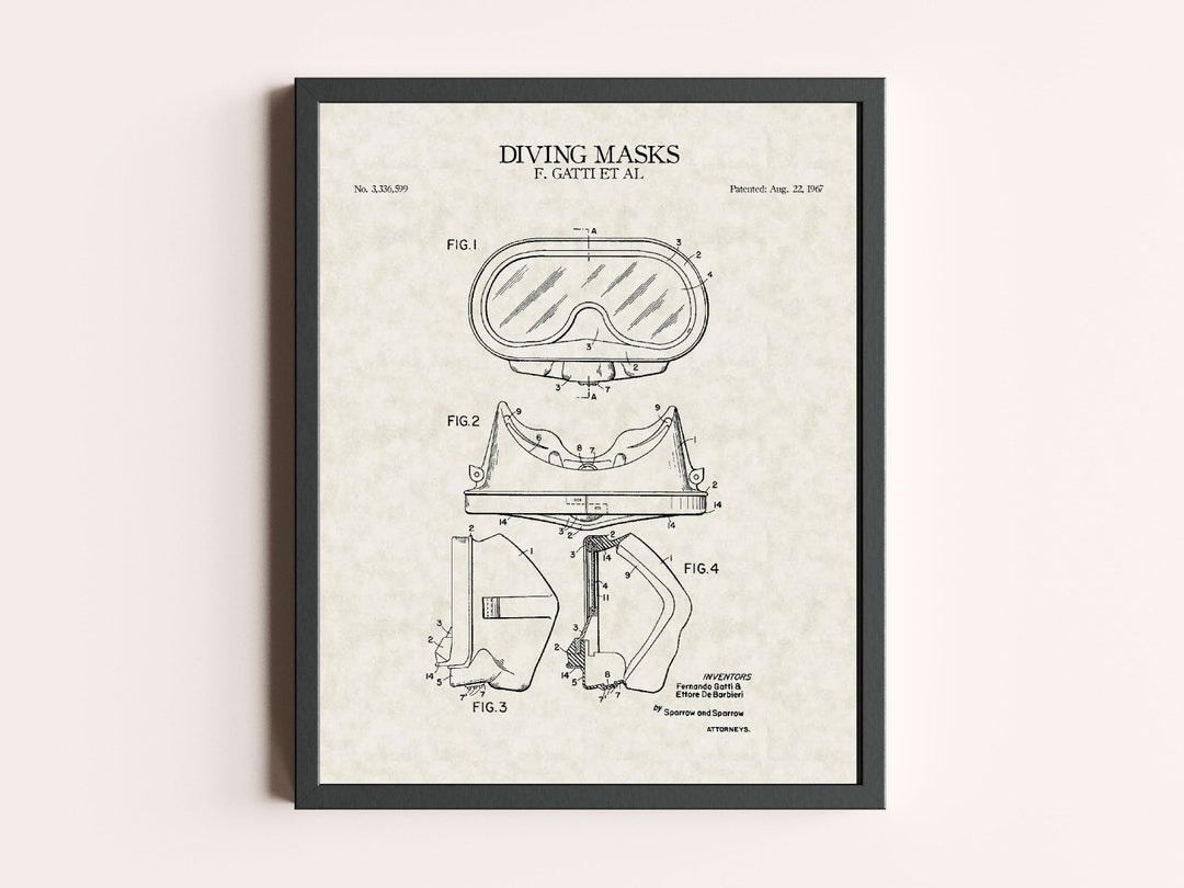 Scuba Diving Mask Patent Print | Scuba Print | Diving Print | Vintage ...