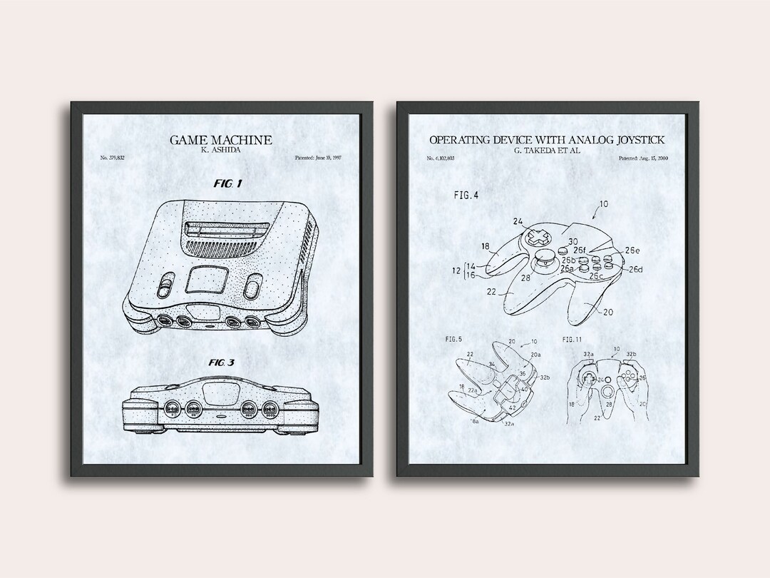 Nintendo N64 Console Set of 2 Patent Print | Video Game Patent Print ...
