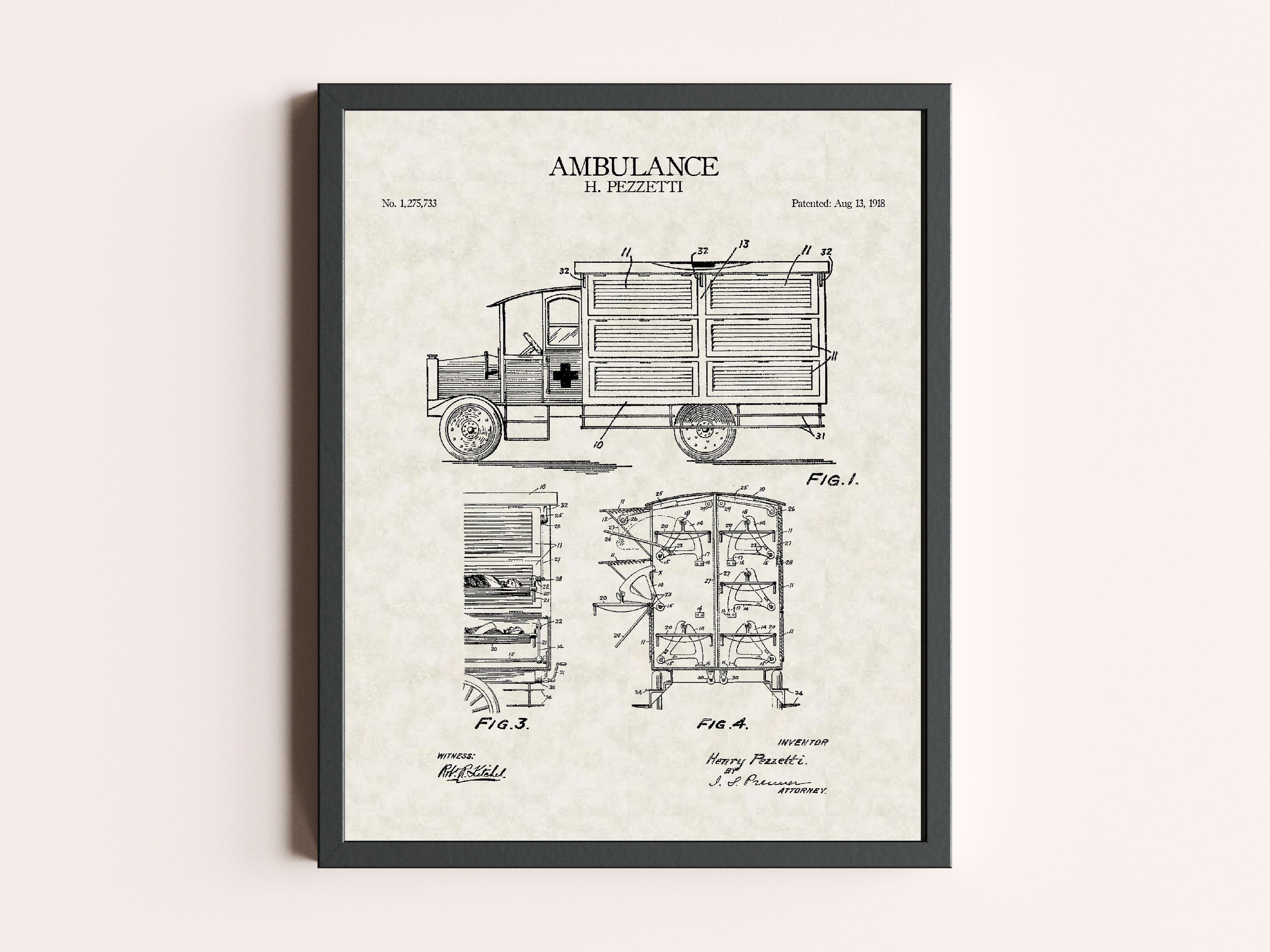 Ambulance EMS Car Vehicle Response Vehicle 1918 Patent Print | Vintage ...