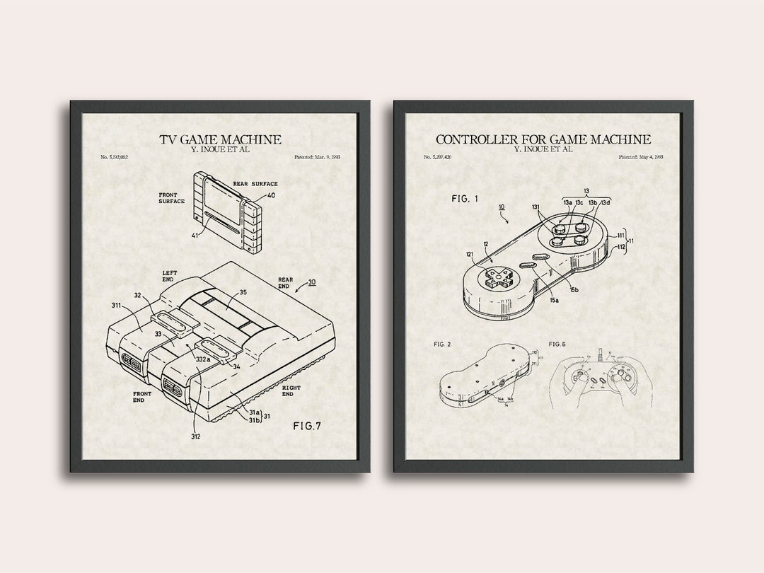 Nintendo SNES Console Set of 2 Patent Print | Video Game Patent Print ...