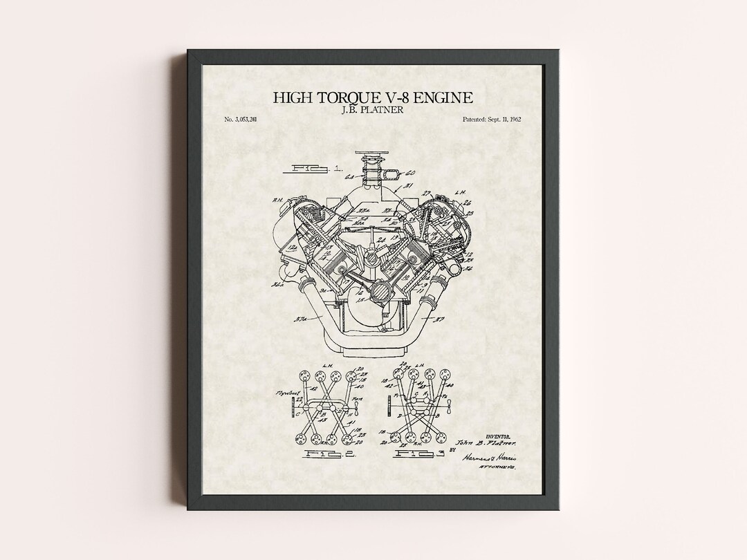 V8 Engine Vehicle Patent Print | Vintage Wall Art | Patent Art | Home ...