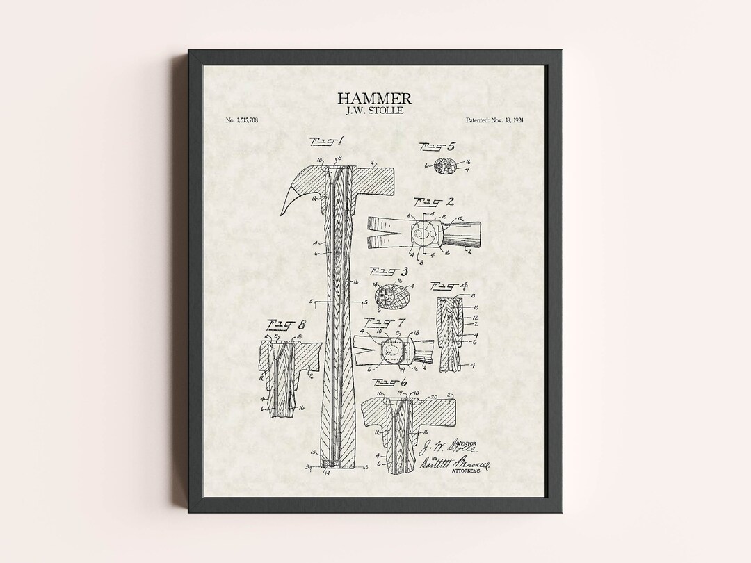 Hammer Patent Print | Tools Print | Vintage Patent Art | Home Decor ...
