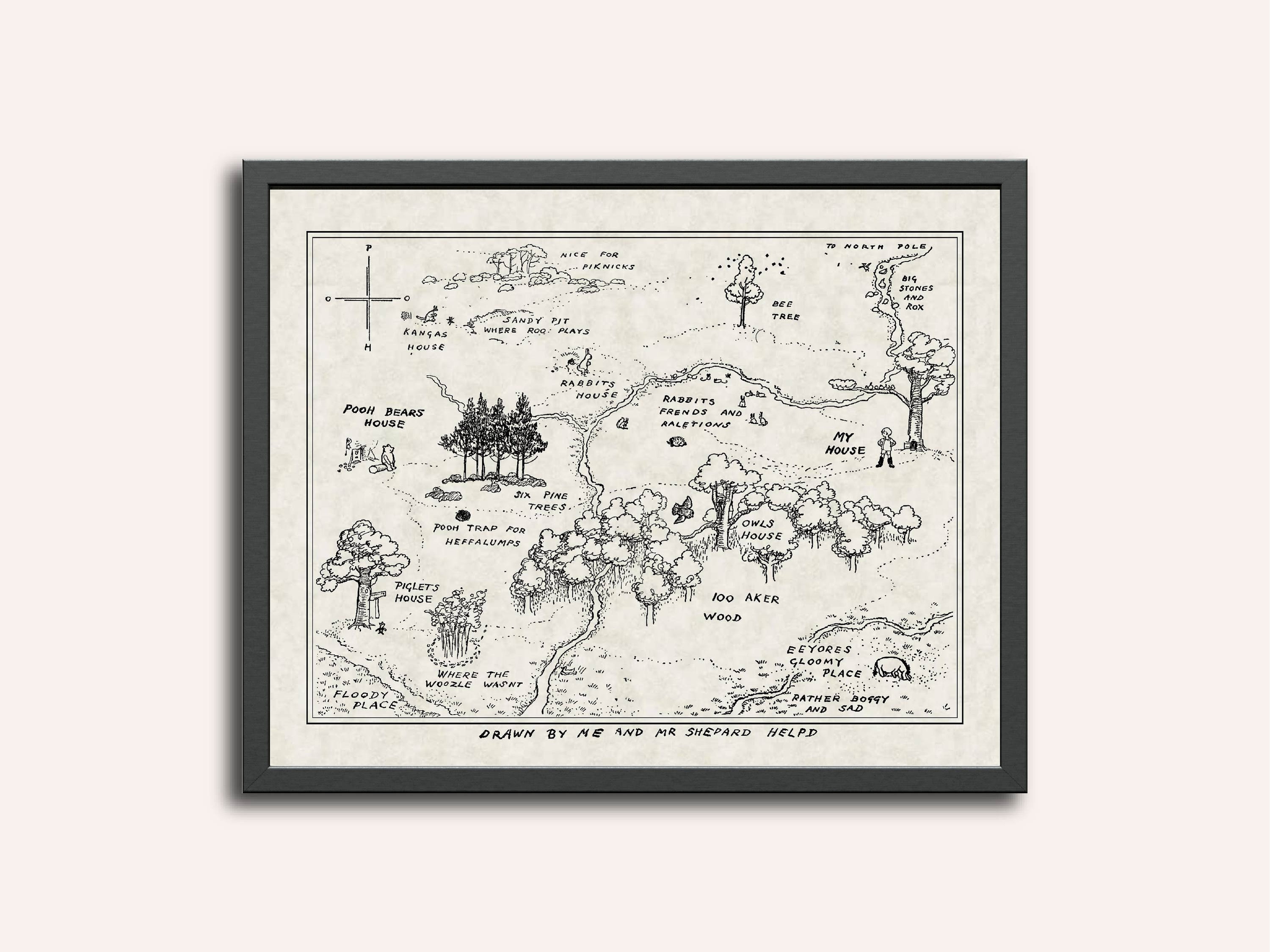Winnie the Pooh Thousand Acre Wood Map Print | Children Baby Nursery ...