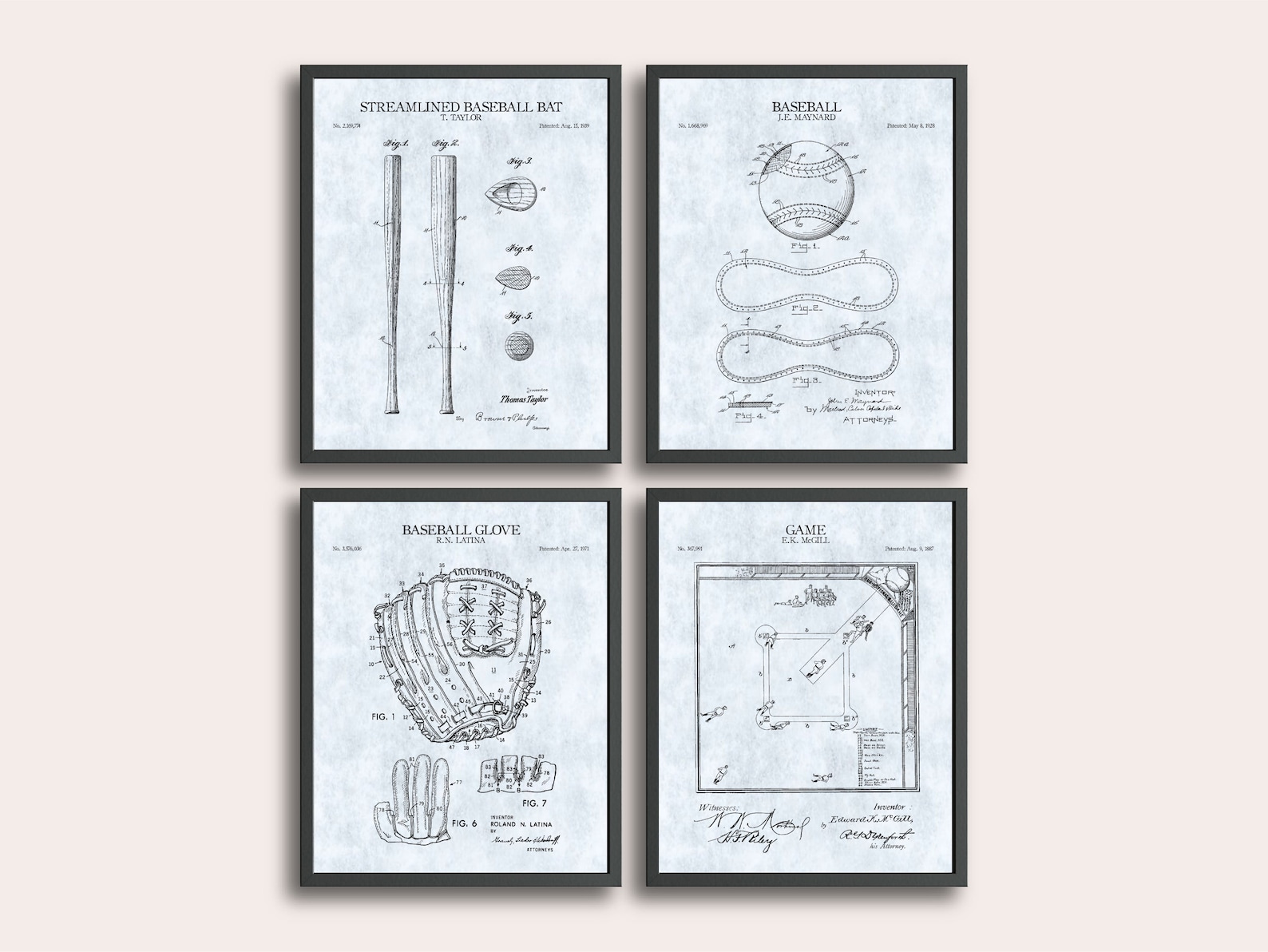 Baseball Set of 4 Patent Prints | Baseball Prints | Sports Print ...