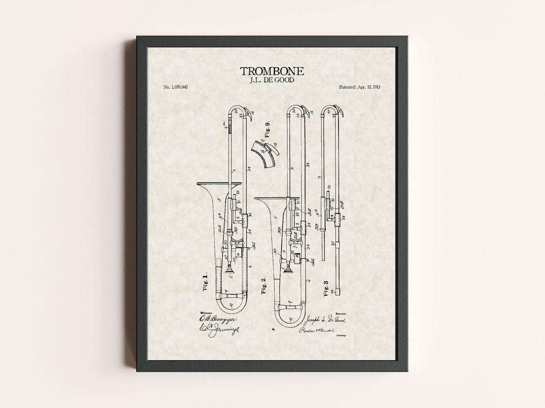 Trombone Patent Print | Vintage Wall Art | Patent Art | Home Decor ...