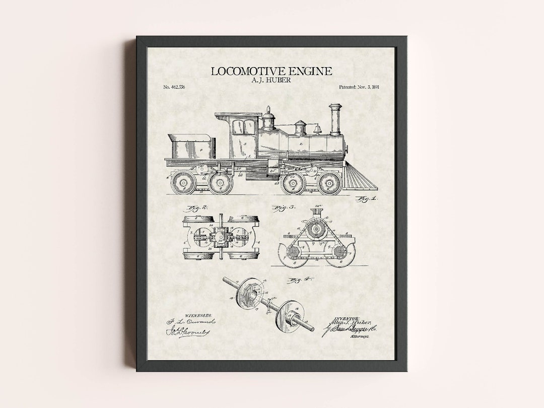 Locomotive Engine Train 1891 Patent Print | Vintage Train Art Print ...