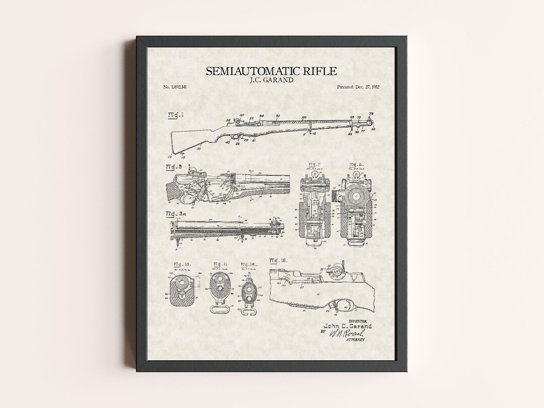 M1 Garand M1 Rifle Patent Print | Vintage Rifle Patent Art | Vintage ...