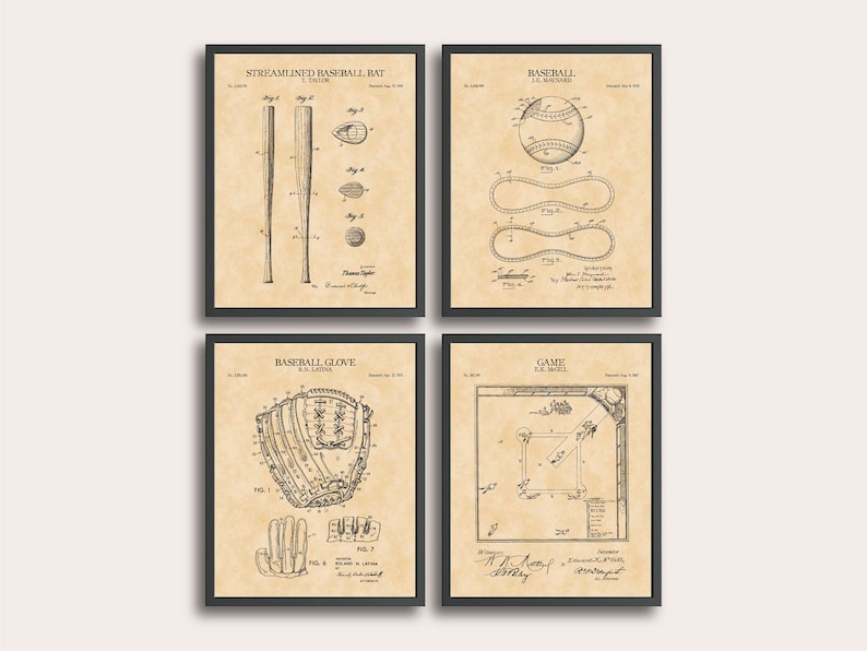 Baseball Set of 4 Patent Prints | Baseball Prints | Sports Print ...